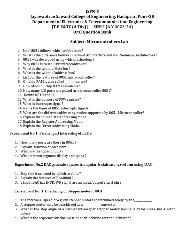 MC Oral Questions | PDF | Microcontroller | Electric Motor