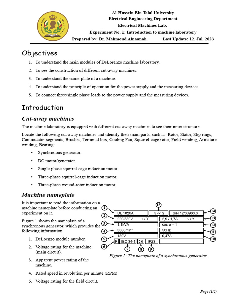 Exp1 Sheet Pdf Electric Motor Mains Electricity