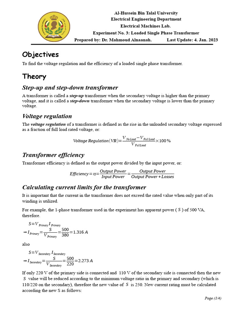 Exp3 Sheet | PDF | Transformer | Power Supply