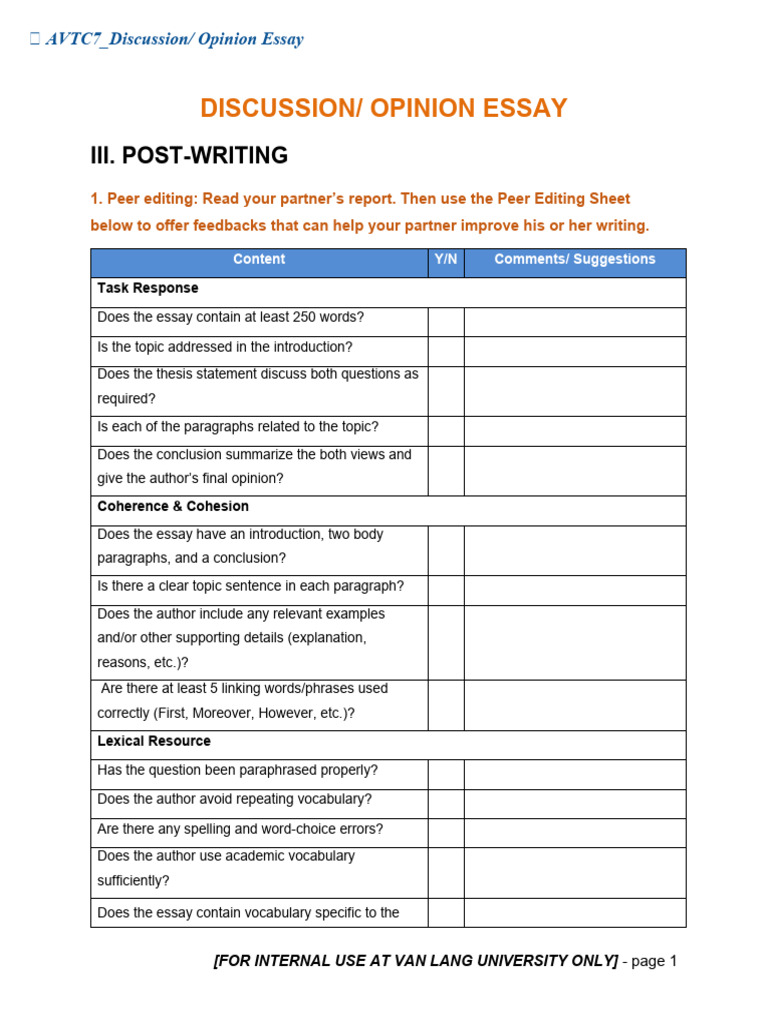 L20. Writing 7 - Task 2 - Discussion-Opinion Essay - After Class | PDF ...