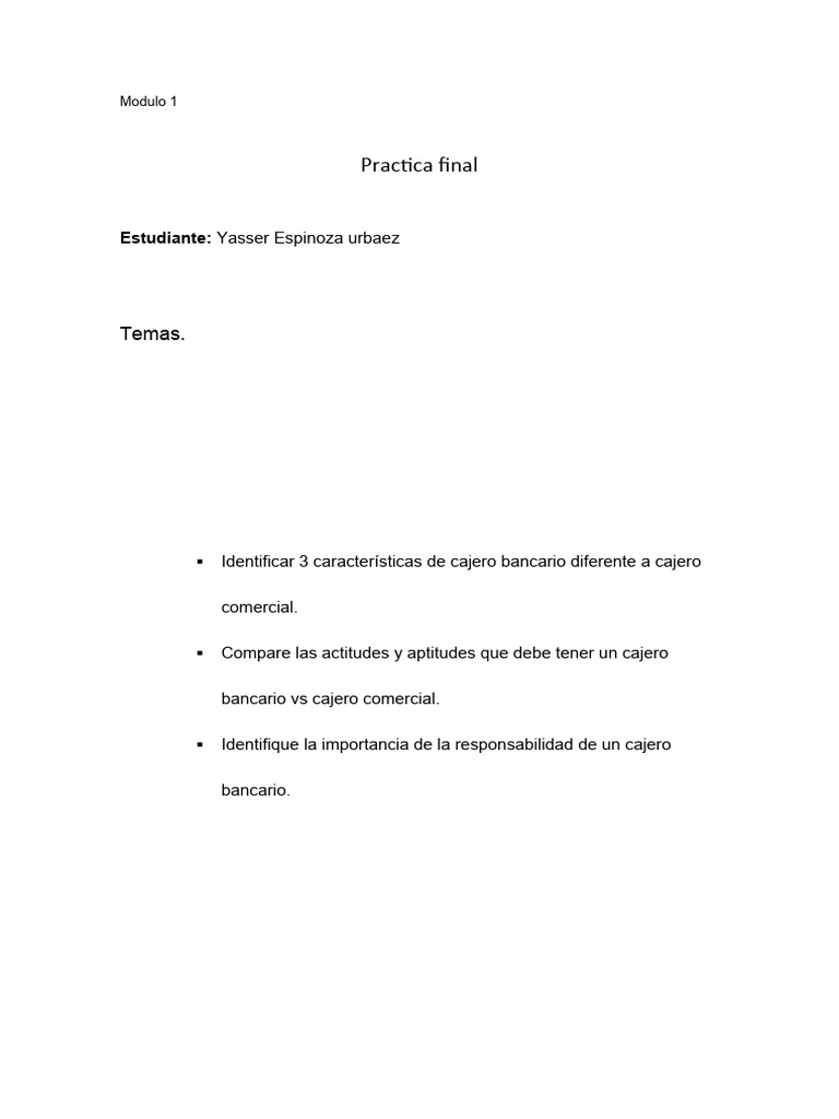Modulo 1 Practica Final. Cajero Bancario | PDF | Cajero