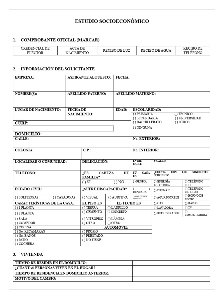 Estudio Socioeconómico | PDF