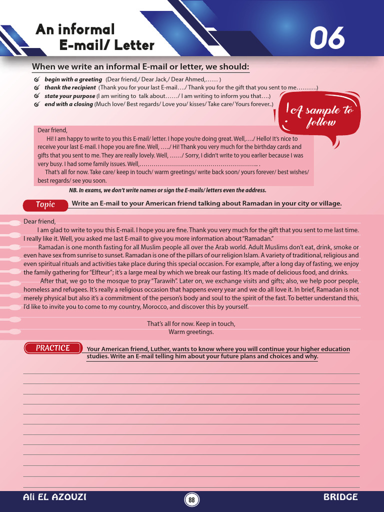 An Informal Email Letter Summary and Practice 1 | PDF | Ramadan ...