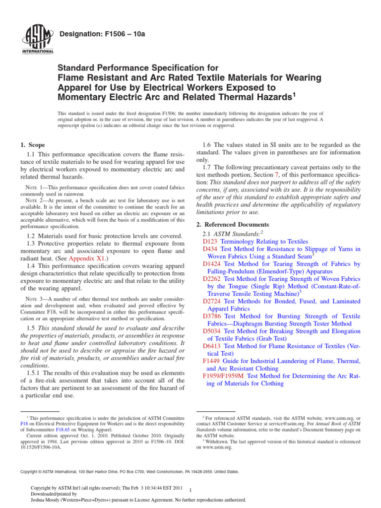 ASTM F 1506-10a | PDF | Textiles | Clothing