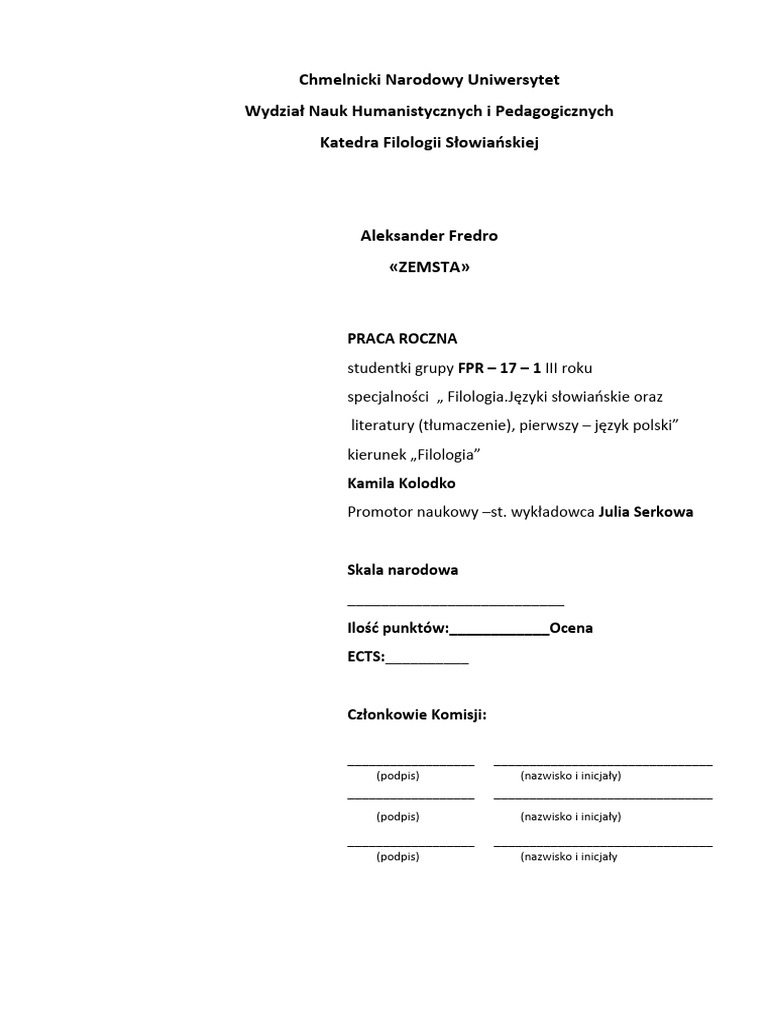 Aleksander Fredro ZEMSTA | PDF