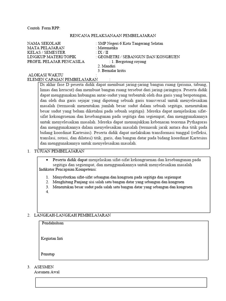 Contoh Form RPP | PDF