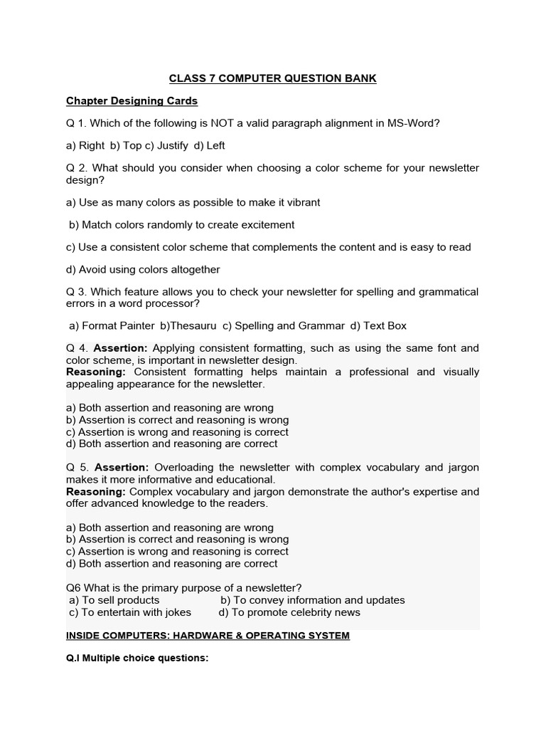 class 7 computer question bank | PDF | Computer Data Storage | Personal Computers