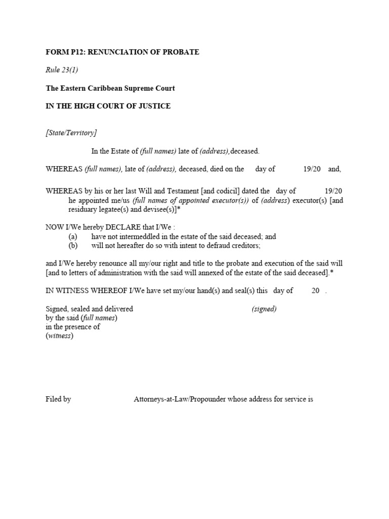 Form P12 Renunciatian of Probate | PDF