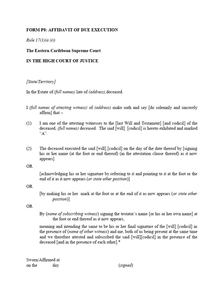 Form P8 Affidavit of Due Execution | PDF