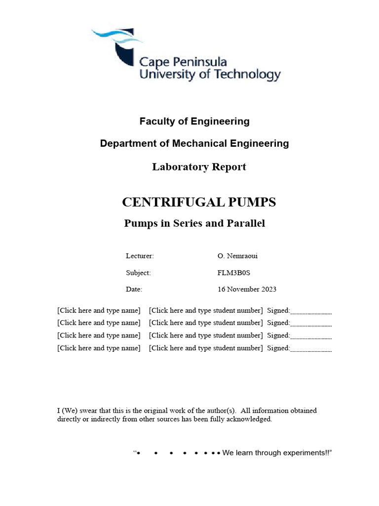 Lab Report | PDF | Pump | Flow Measurement