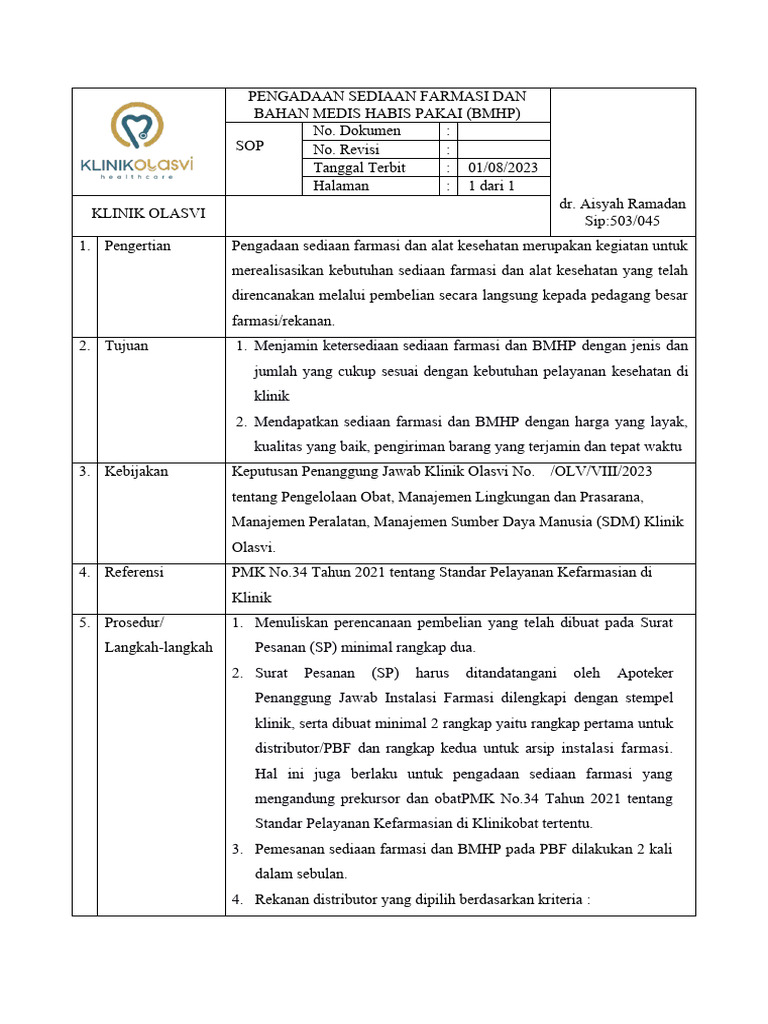 Sop Pengadaan Obat | PDF