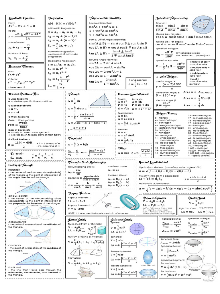 Mathematics Formulas | PDF | Euclidean Plane Geometry | Elementary Geometry Mathematics Formulas | PDF | Euclidean Plane Geometry | Elementary Geometry