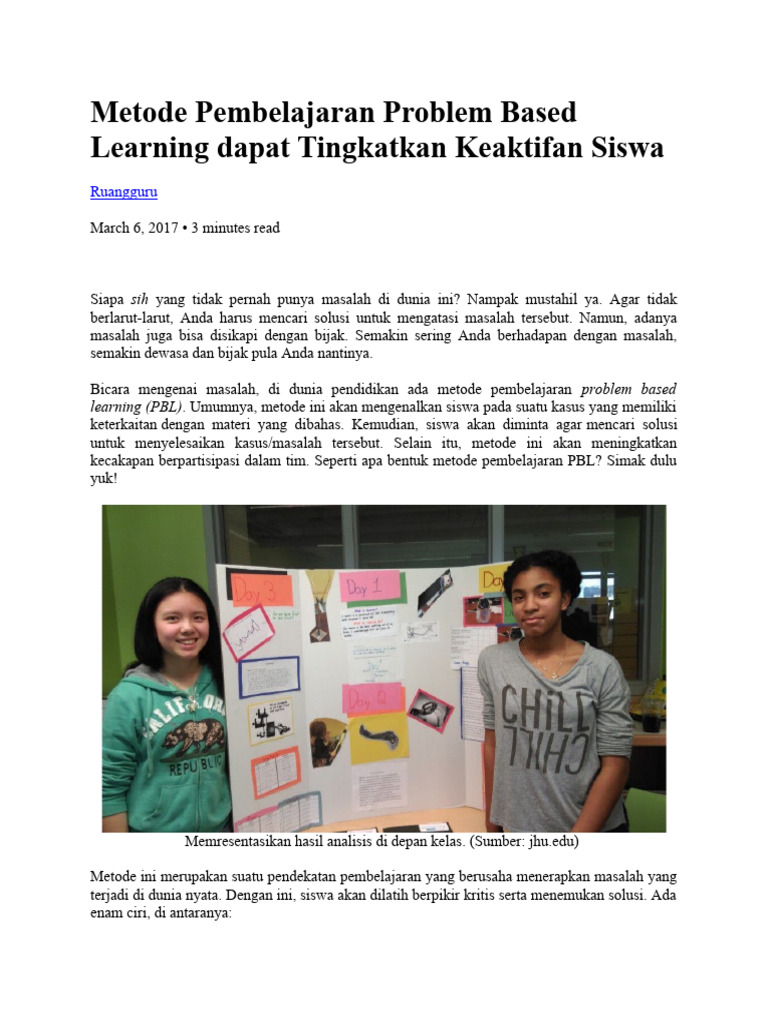 Metode Pembelajaran Problem Based Learning Dapat Tingkatkan Keaktifan ...