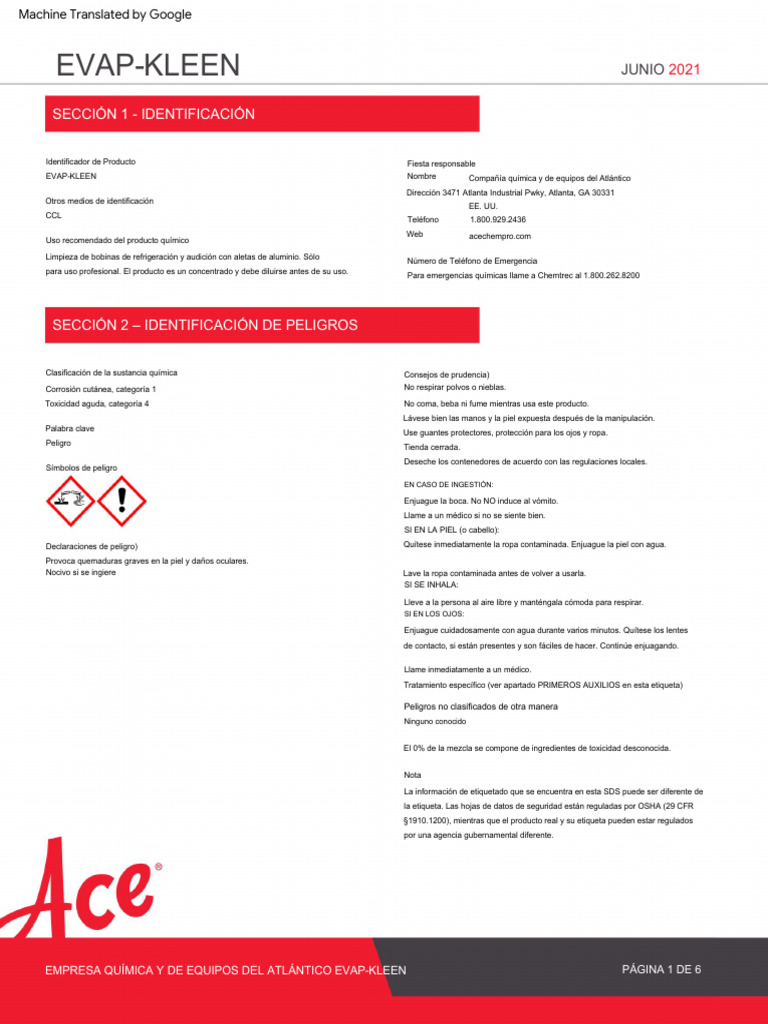 Ace Evap-Klean | PDF | Química