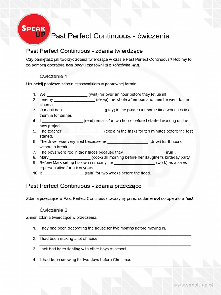 Cwiczenia Past Perfect Continuous | PDF Cwiczenia Past Perfect Continuous | PDF