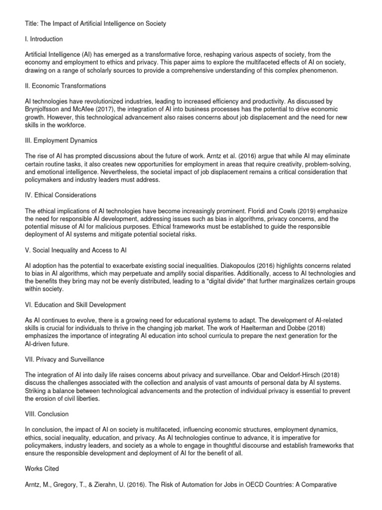 The Impact of Artificial Intelligence On Society | PDF | Artificial ...