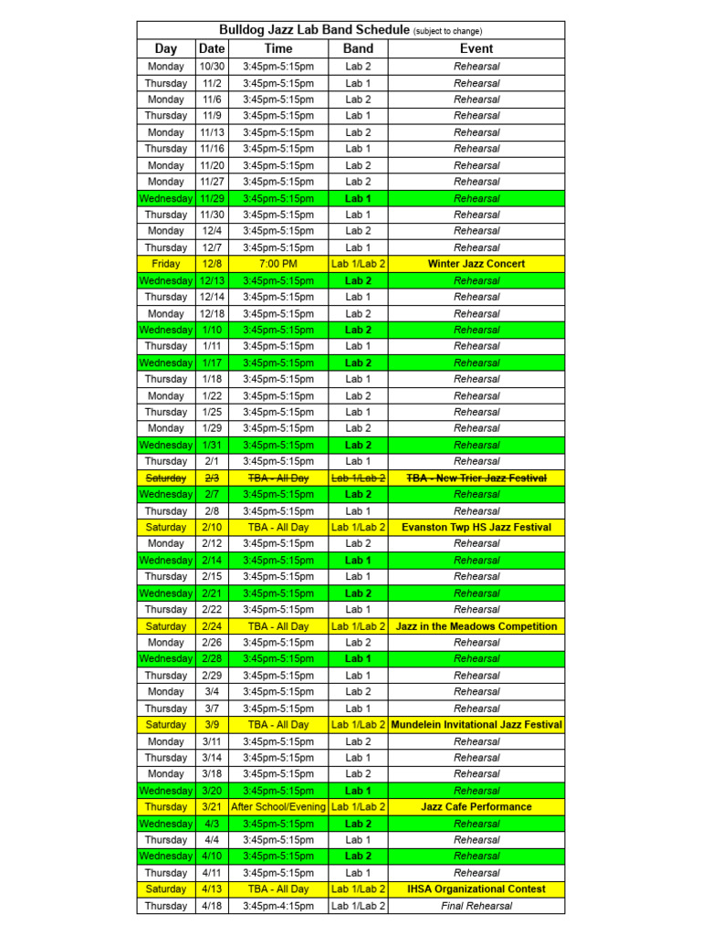 2023-2024 Jazz Lab Band Schedule v4 | PDF | Language Arts & Discipline