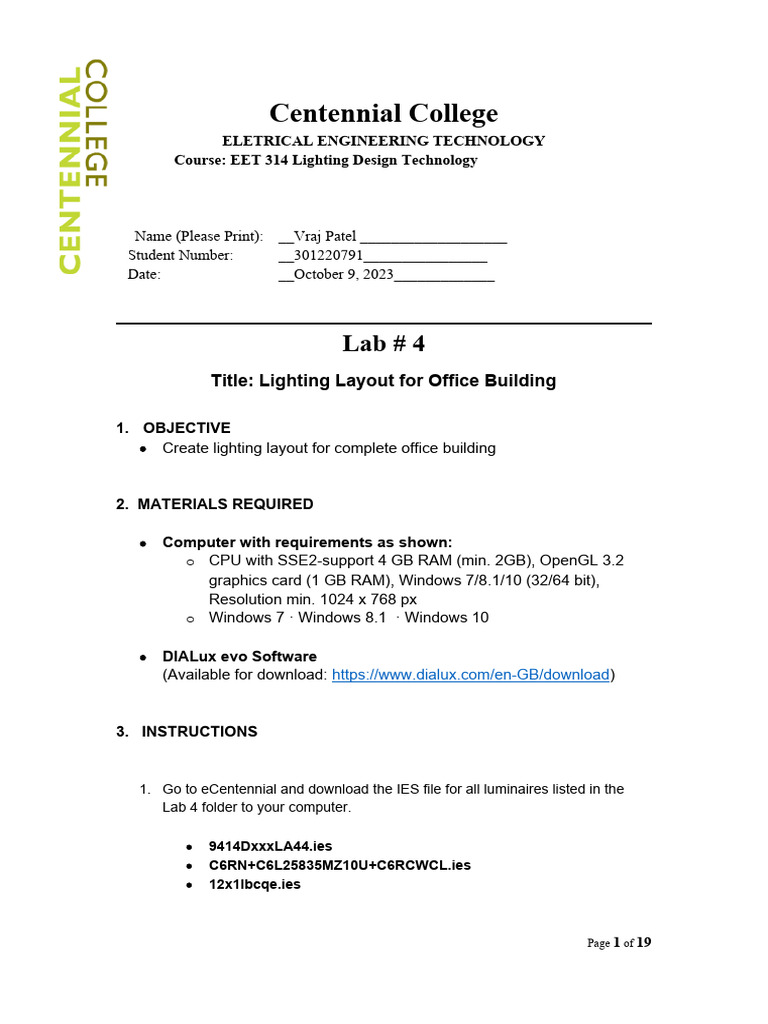 Lab 4 Dialux Office Layout | PDF | Lighting | Computing