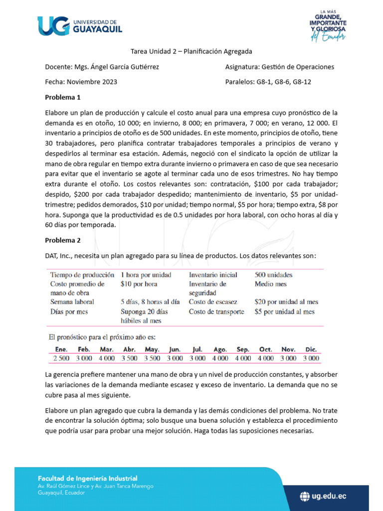 Tarea Unidad 2 Plan Agregado | PDF