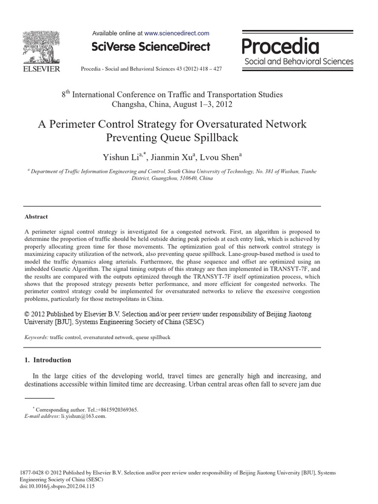 A Perimeter Control Strategy For Oversaturated Network Preventing Queue ...