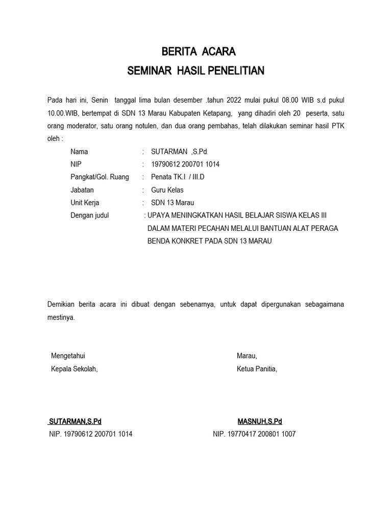 Berita Acara Daftar Hadir Dan Notulen Seminar | PDF