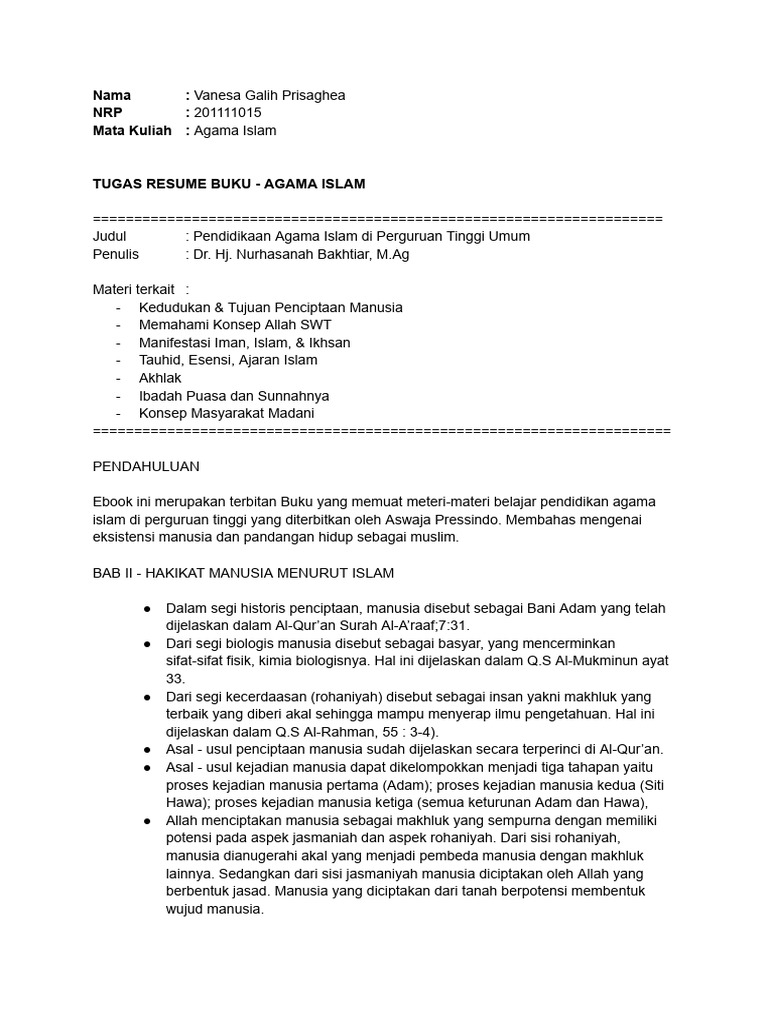 Resume Buku Pendidikan Agama Islam Di Perguruan Tinggi | PDF