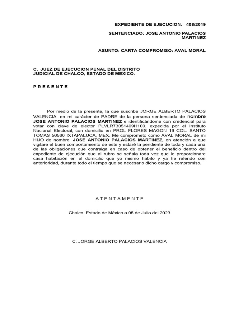 Carta Aval Moral 408 | PDF