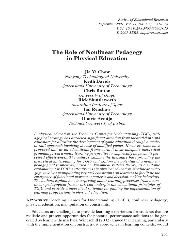 The Role of Nonlinear Pedagogy in Physical Education | PDF | Learning | Pedagogy