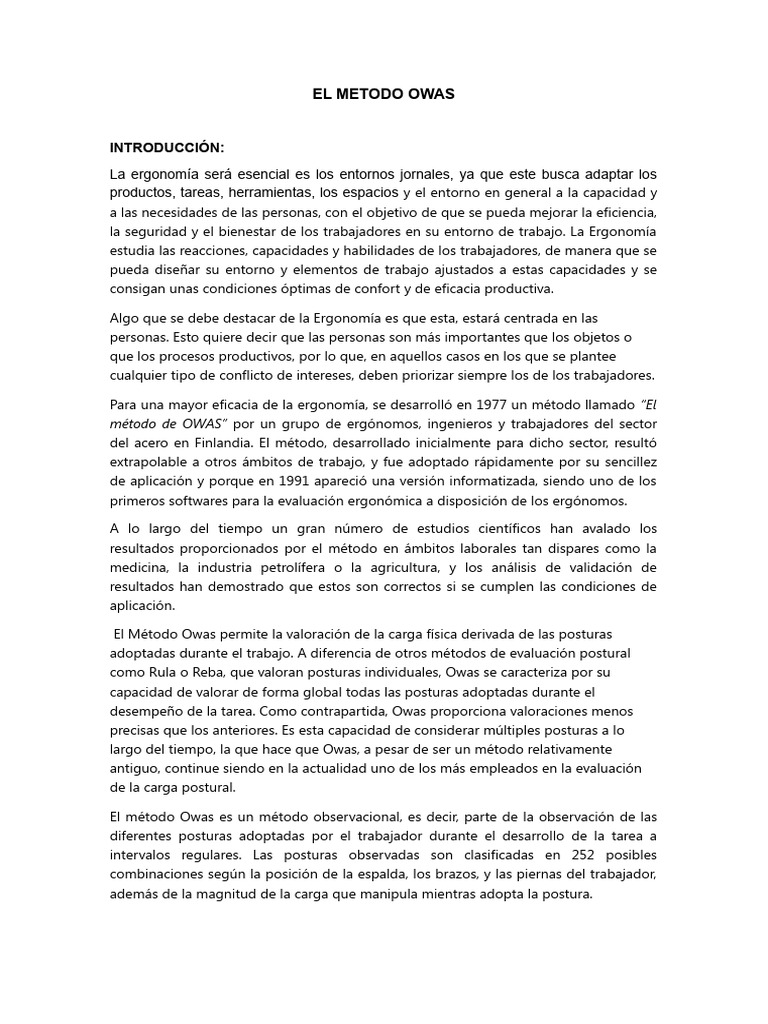 Metodo de Owas | PDF | Factores humanos y ergonomía | Frecuencia