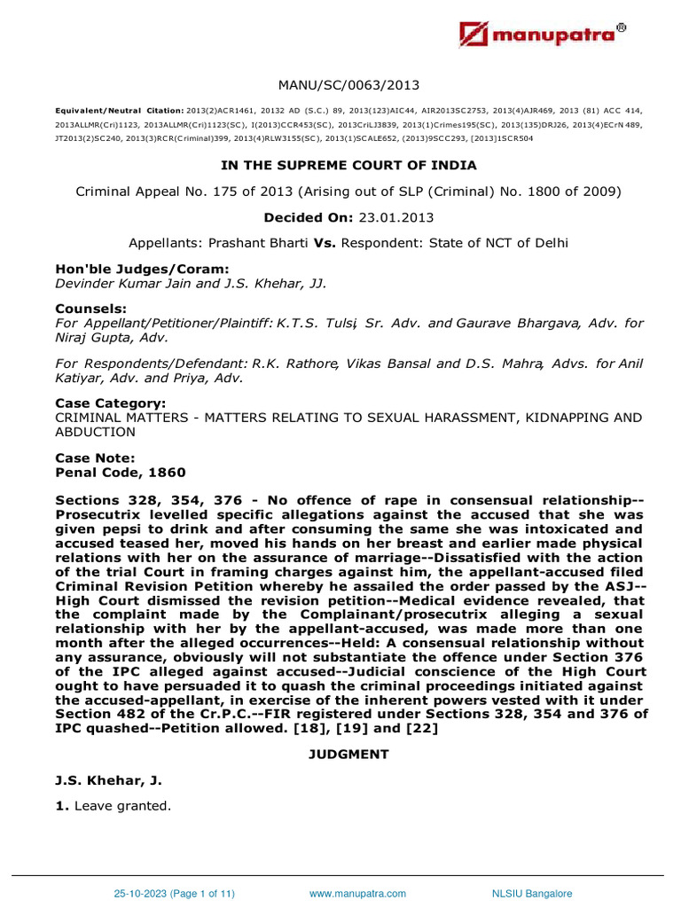 Prashant Bharti Vs State of NCT of Delhi 23012013 s130057COM47613 | PDF ...