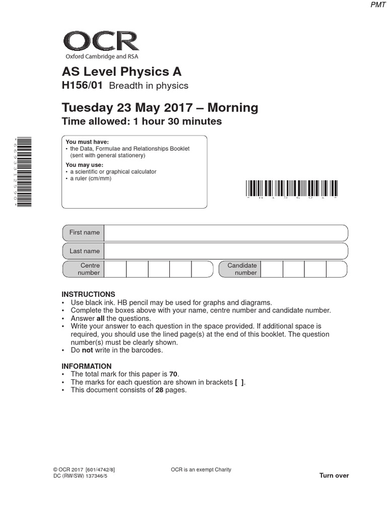 AS Level Physics A Exam Instructions | PDF | Waves | Force