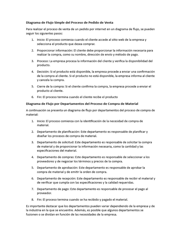 Procedimientos de Los Diagramas de Flujo Simple y Por Departamentos ...