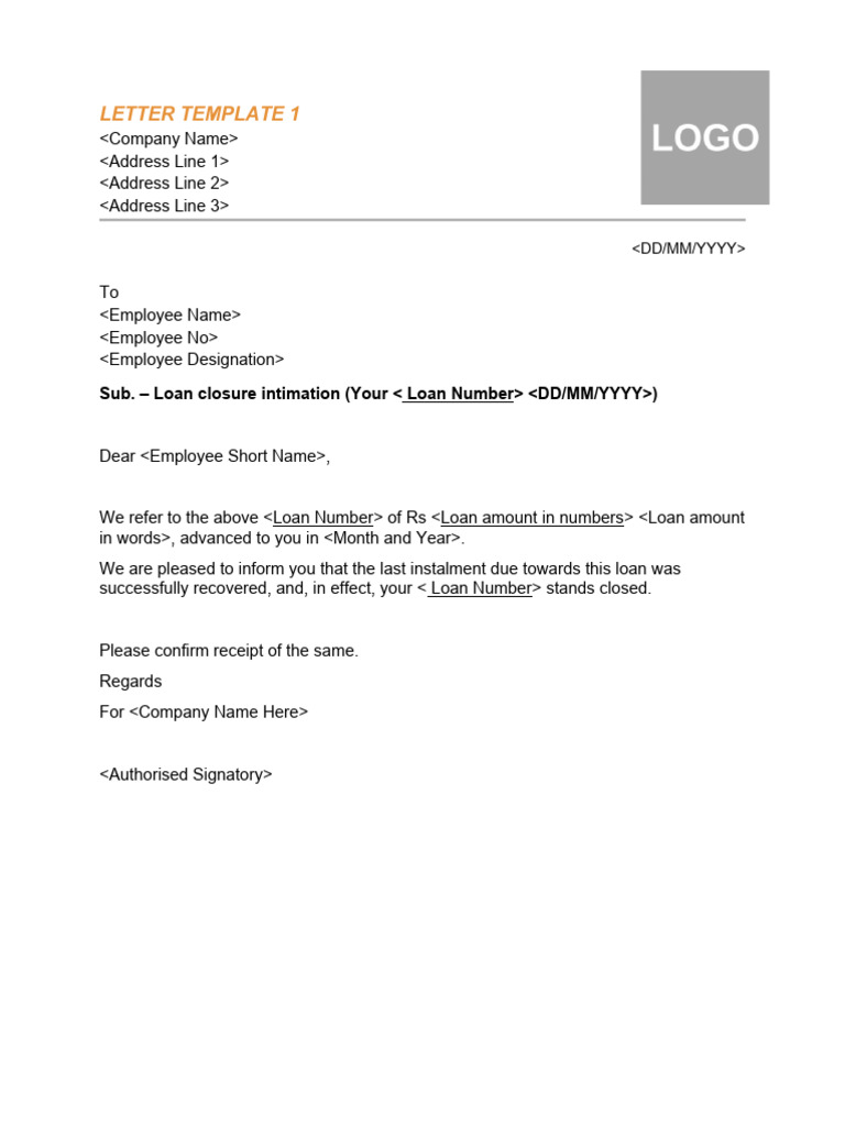 Loan Closure Intimation Template | PDF | Finance & Money Management