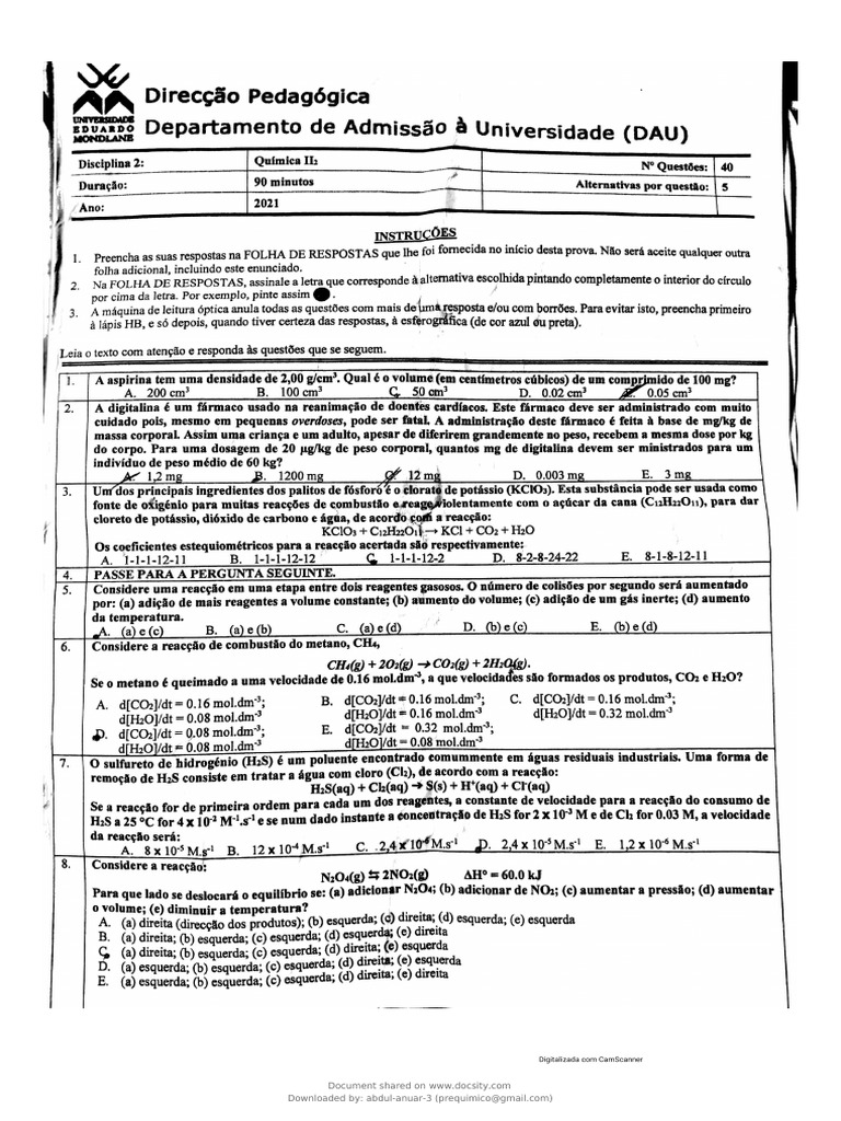 Exames de Admissão UEM 2024 PDF | PDF