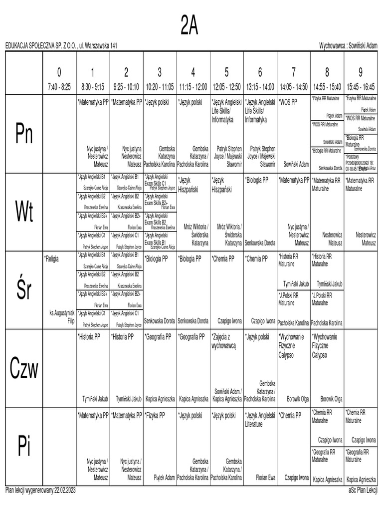 LO Plan Lekcji 2A | PDF