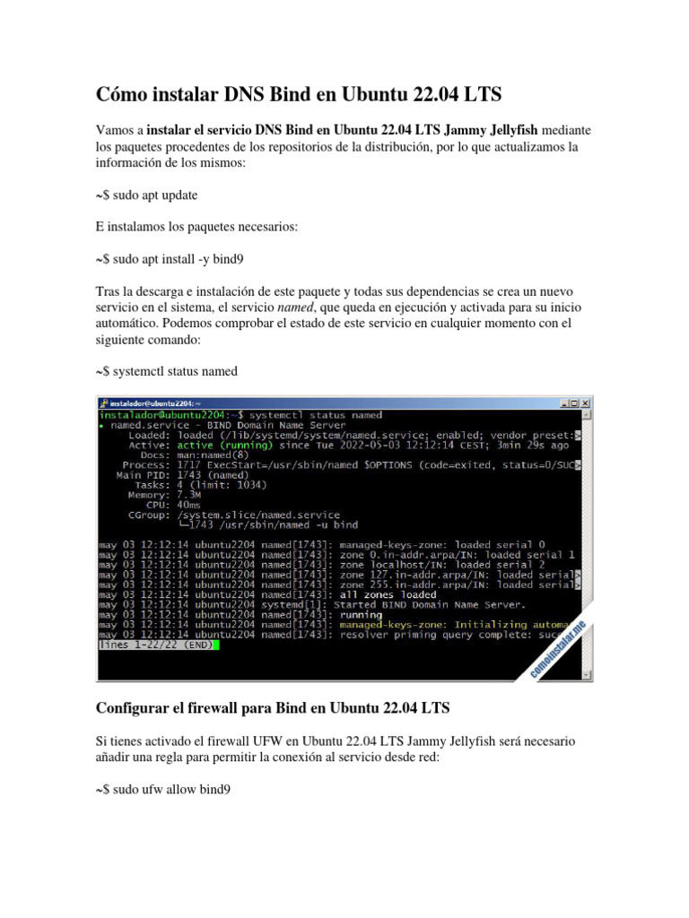 Cómo Instalar DNS Bind en Ubuntu 22 | PDF | sistema de nombres de dominio | Ingeniería Informática