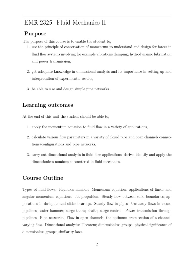 EMR 2325 Fluid Mechanics II Part1 | PDF | Fluid Dynamics | Reynolds Number