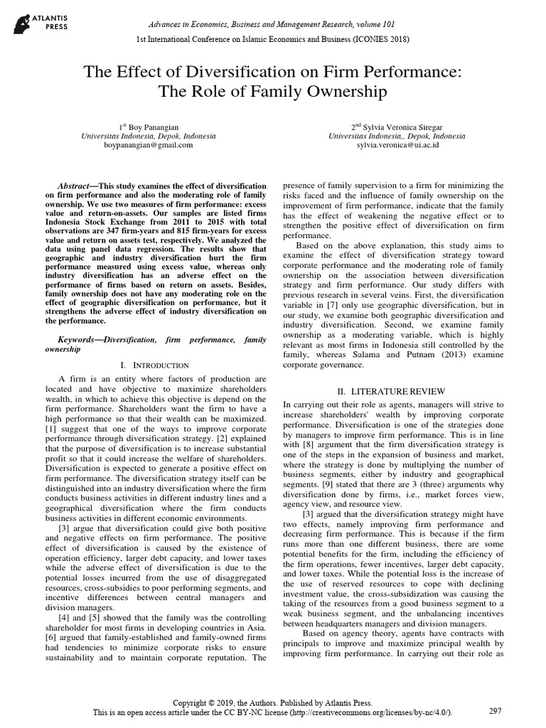The Effect of Diversification On Firm Performance: The Role of Family Ownership | PDF ...