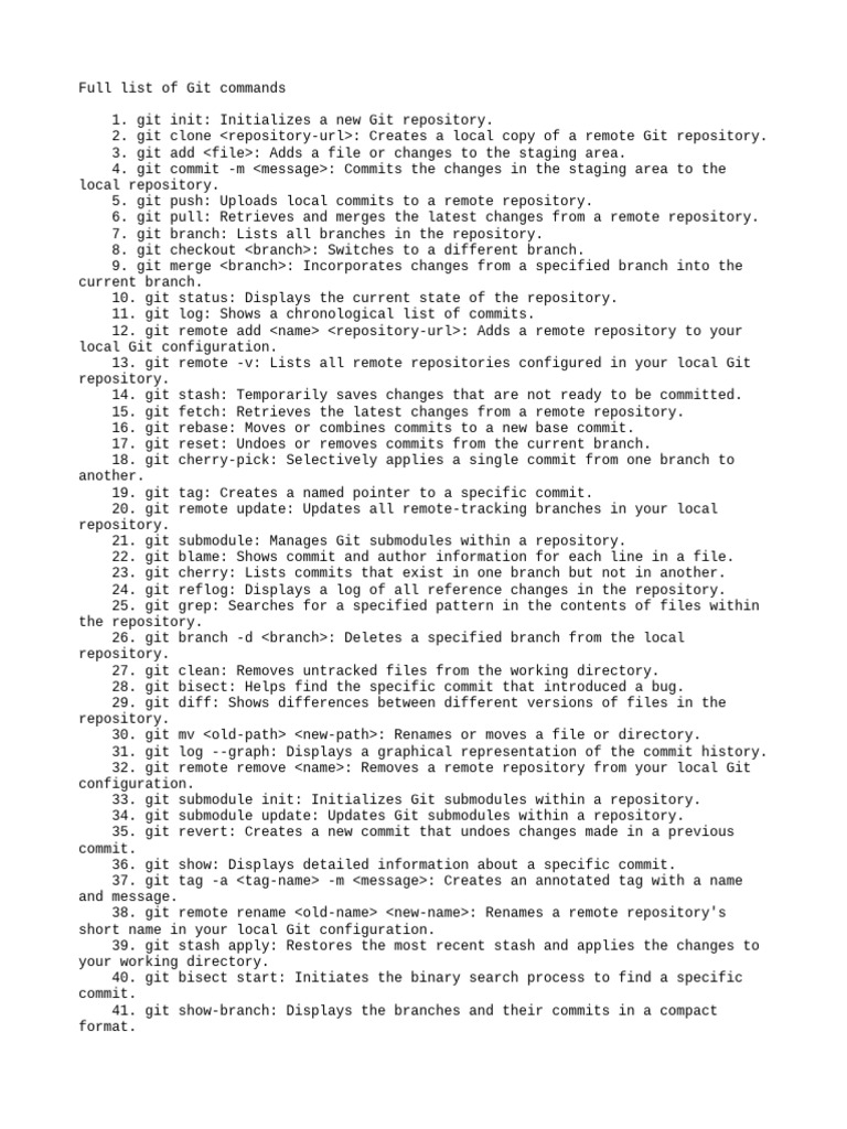 Full List Of Git Commands Pdf Computer File Computing