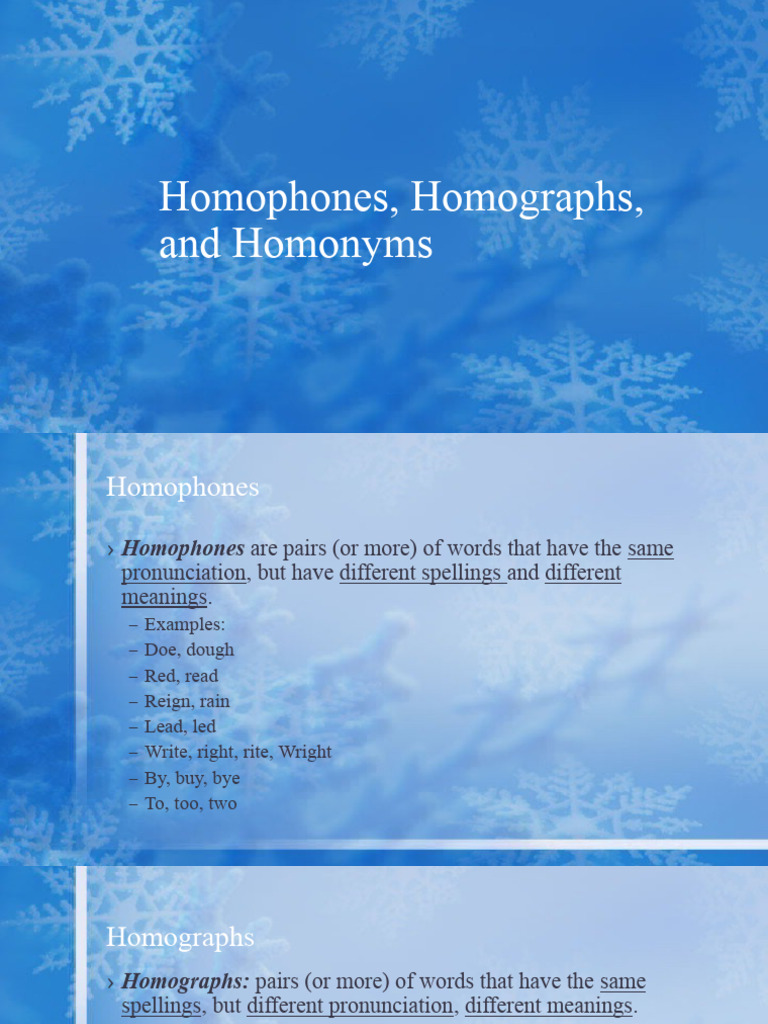 Chapter 7 Homophones, Homographs, and Homonyms | PDF | Language Arts ...