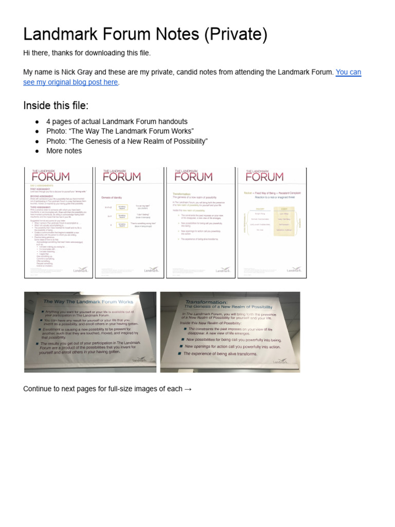 Landmark Forum Notes | PDF