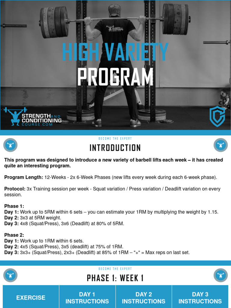 High Variety Program | PDF | Weight Training | Physical Fitness