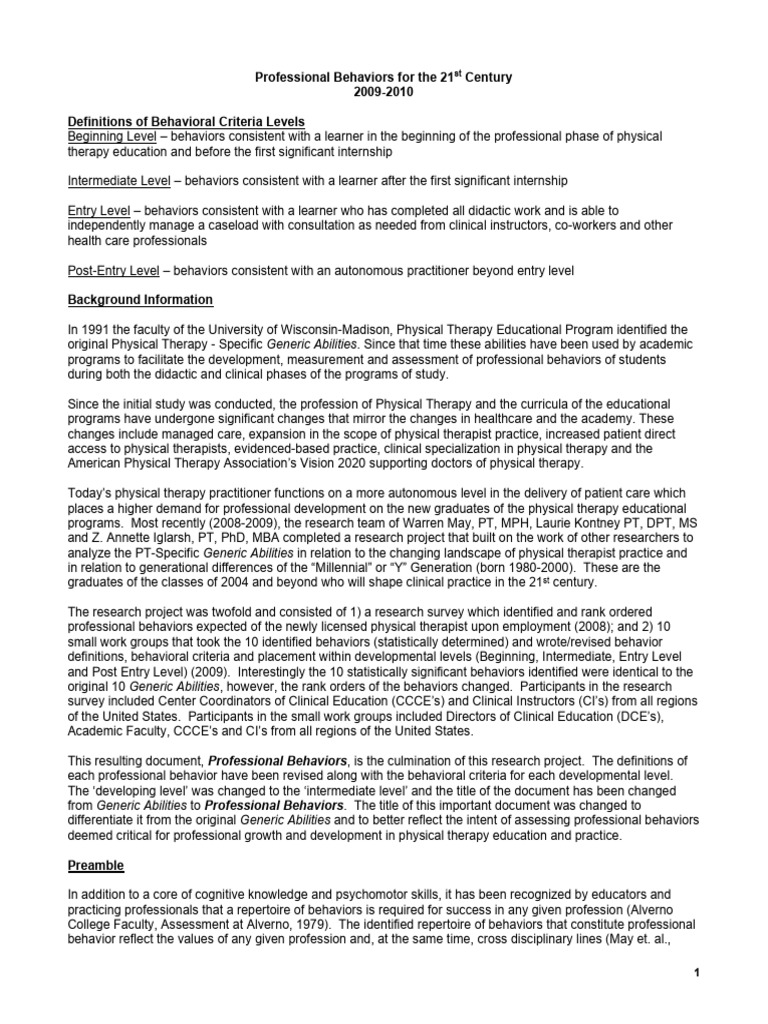 Apta Professional Behaviors Plan PTP 3 | PDF | Communication | Physical Therapy