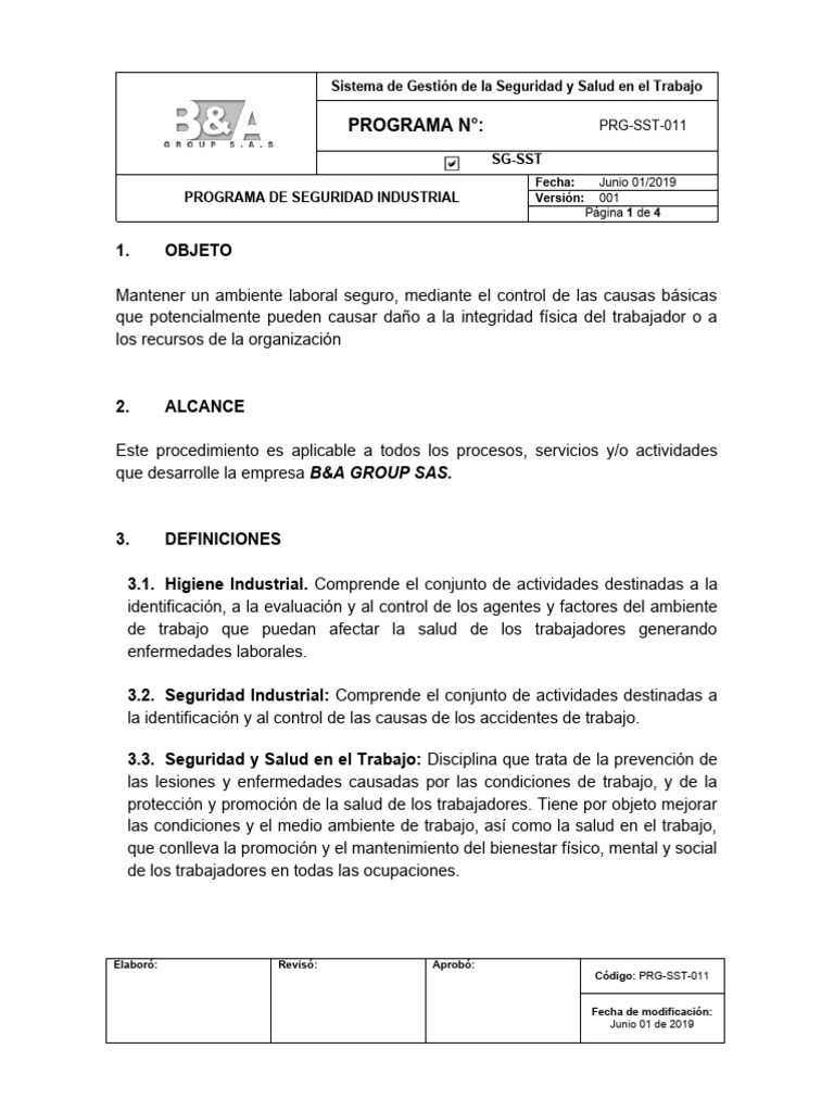 PRG-SST-011 Programa de Seguridad Industrial | PDF | Seguridad y salud ... PRG-SST-011 Programa de Seguridad Industrial | PDF | Seguridad y salud ...