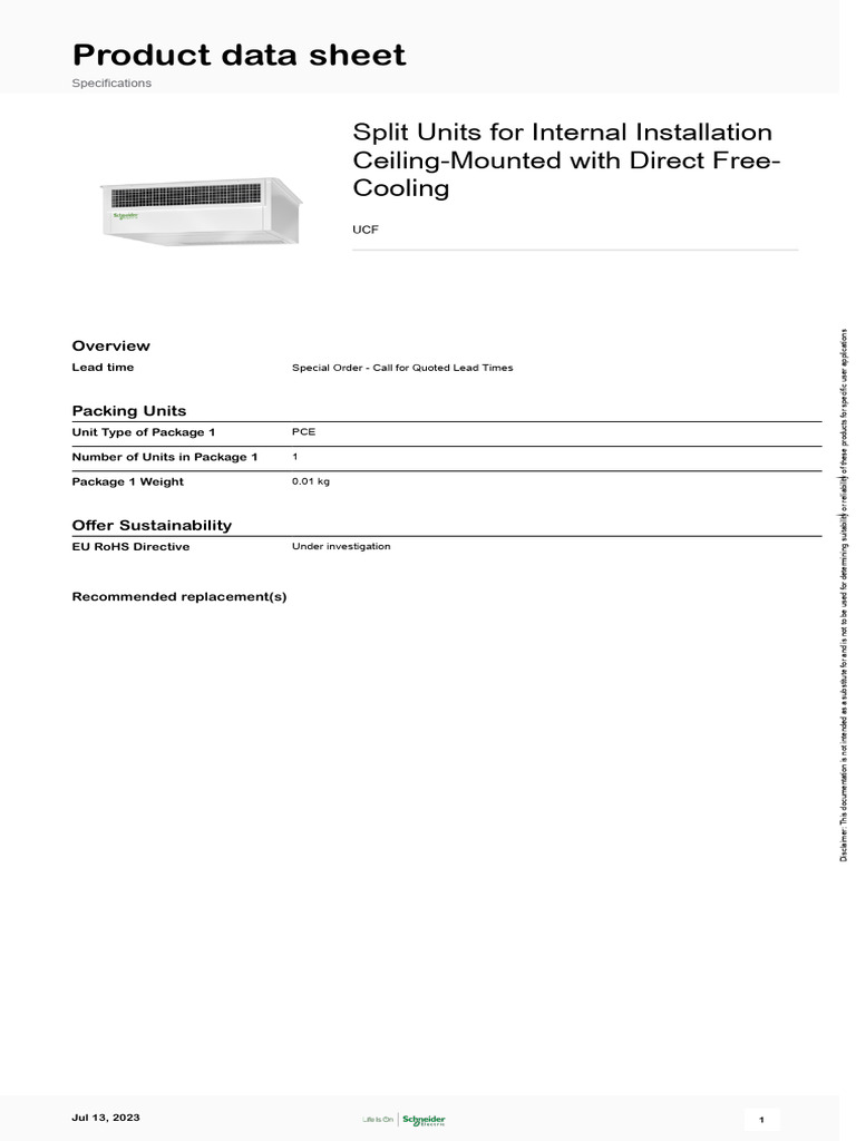Uniflair Ceiling-Mounted Split Cooling | PDF
