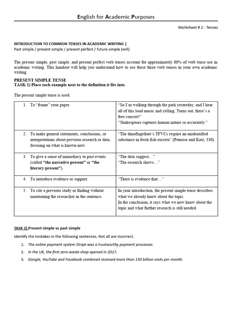 Worksheet 2 Tenses | PDF | Grammatical Tense