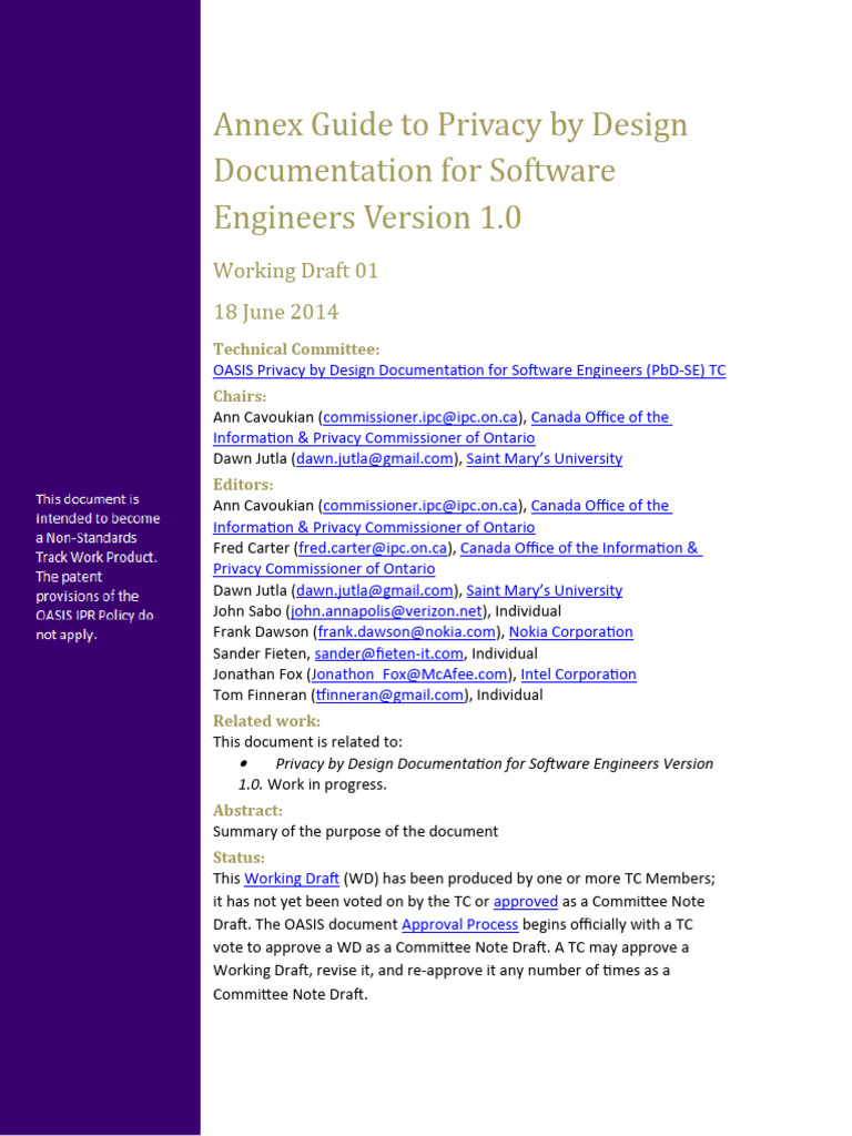 PBD Se Annex v1.0 wd01 | PDF | Privacy | Software Development Process