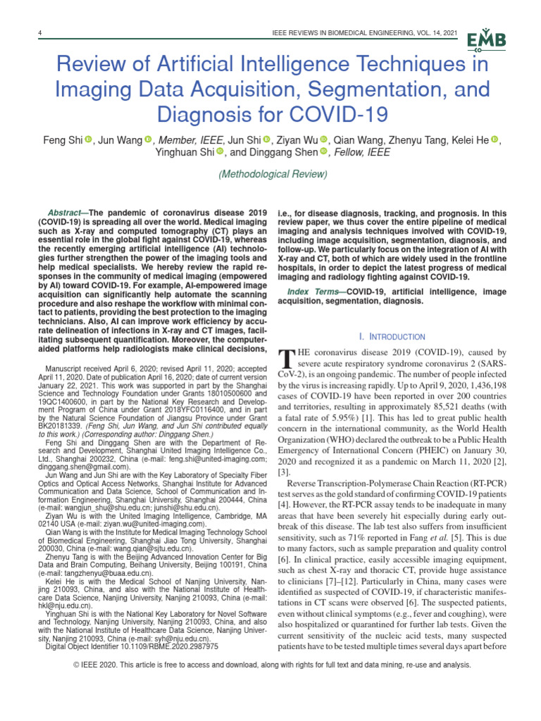 Review of Artificial Intelligence Techniques in Imaging Data Acquisition Segmentation and ...