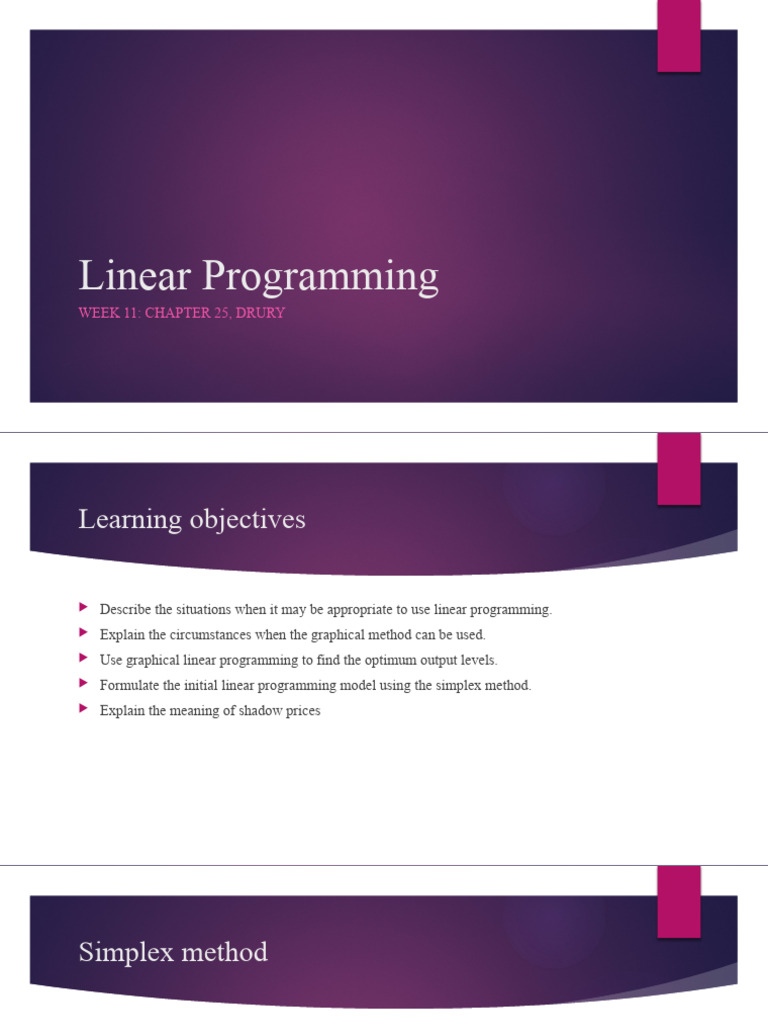 Linear Programming Lecture 2 Slides Pdf Linear Programming