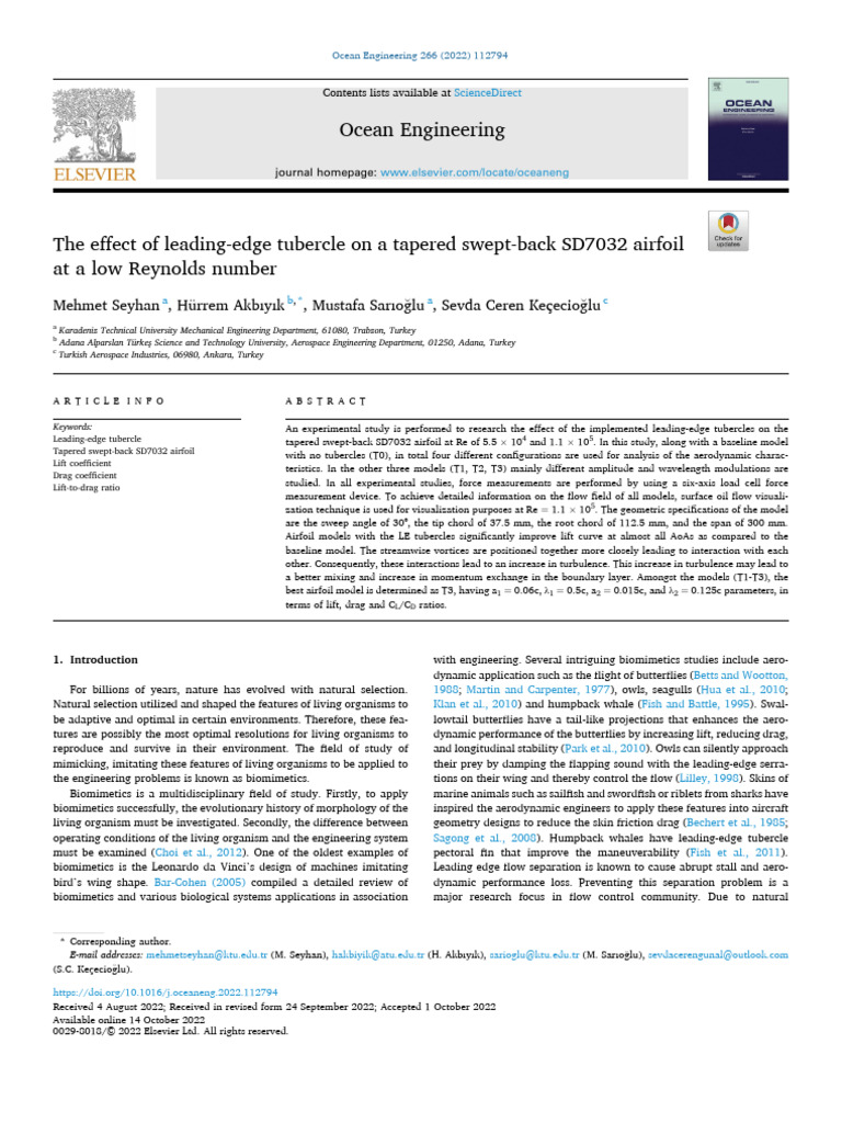 [12]the Effect of Leading-edge Tubercle on a Tapered Swept-back SD7032 ...